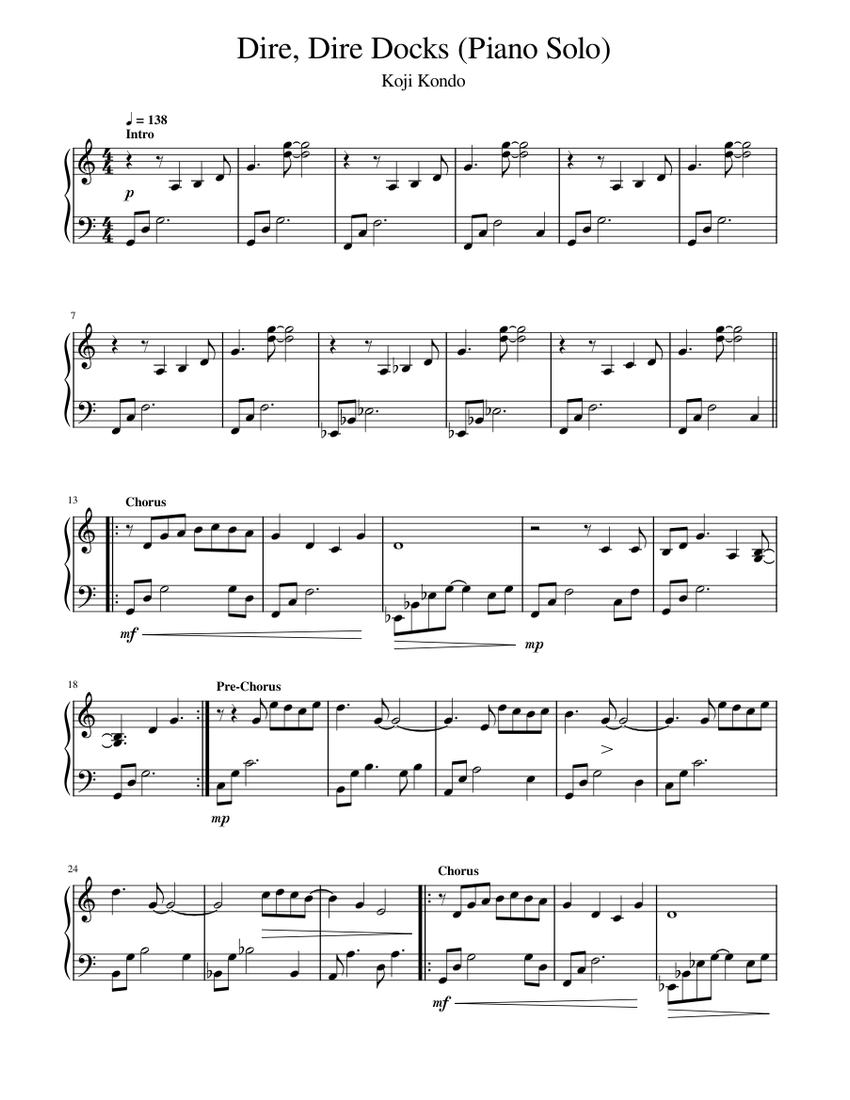 Super Mario 64 Dire Dire Docks – Unknown author Sheet Music | MuseScore.com