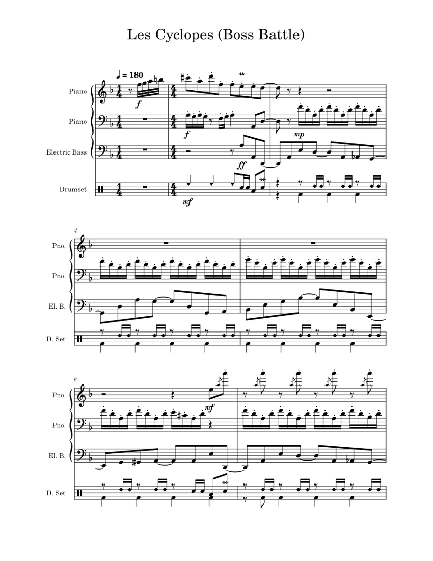 Les Cyclopes (Boss Battle) Sheet music for Piano, Bass guitar, Drum group (Mixed Quartet ...
