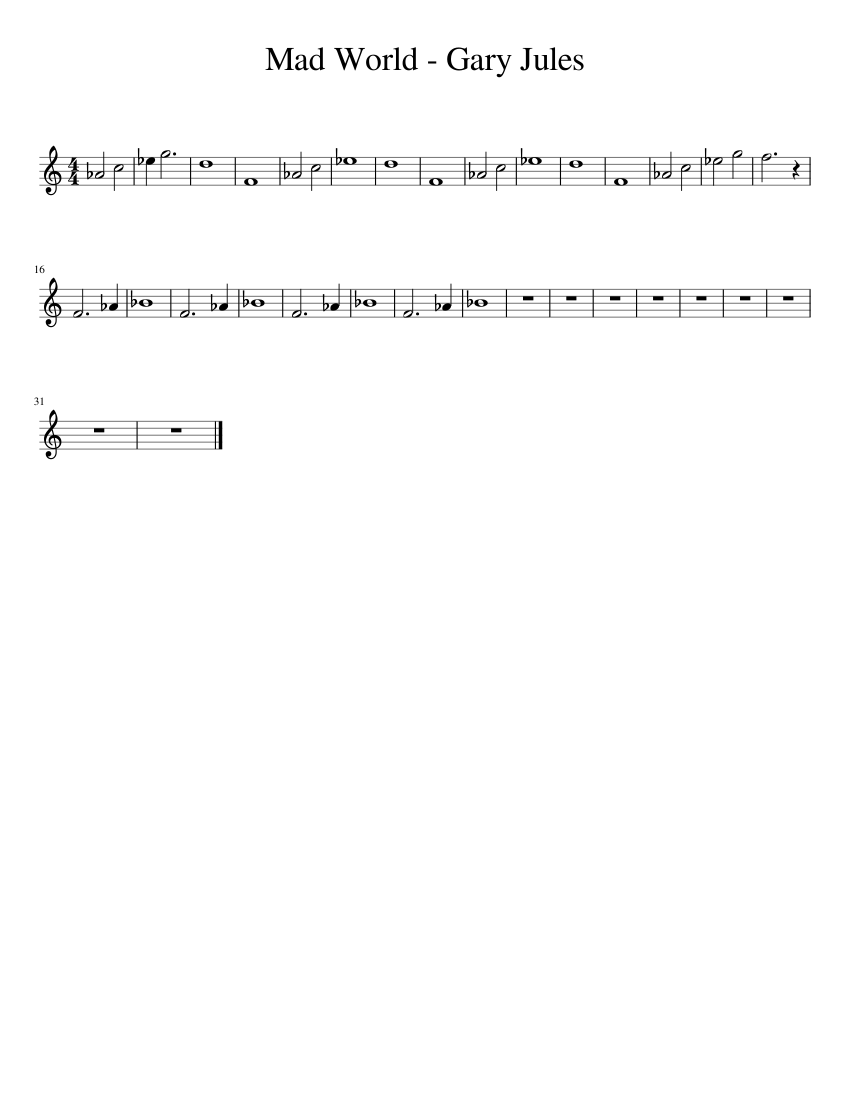 Mad World - Gary Jules Sheet music for Flute (Solo) | Musescore.com