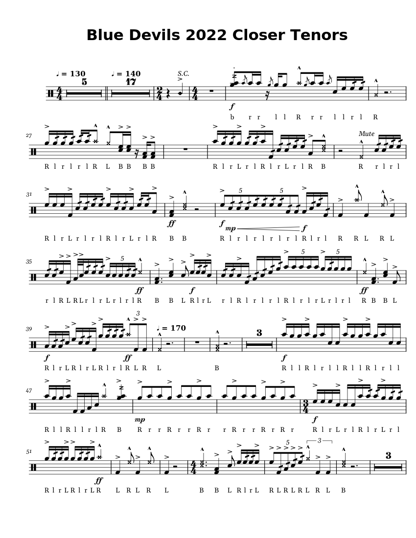 Blue Devils 2022 Closer Tenors Sheet Music for Tenor drum (Solo ...