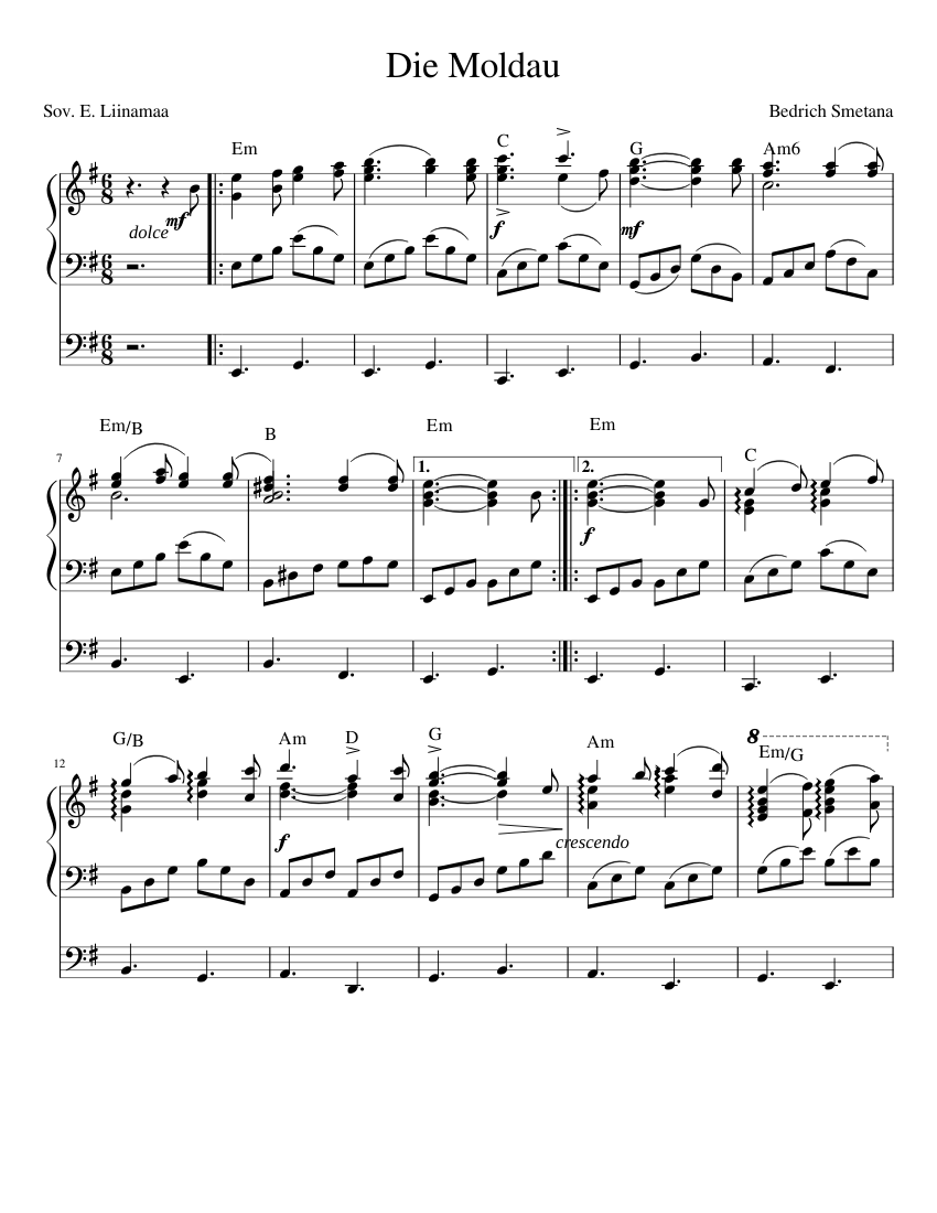 Die Moldau Sheet Music with Chords for Organ (Solo) | MuseScore.com