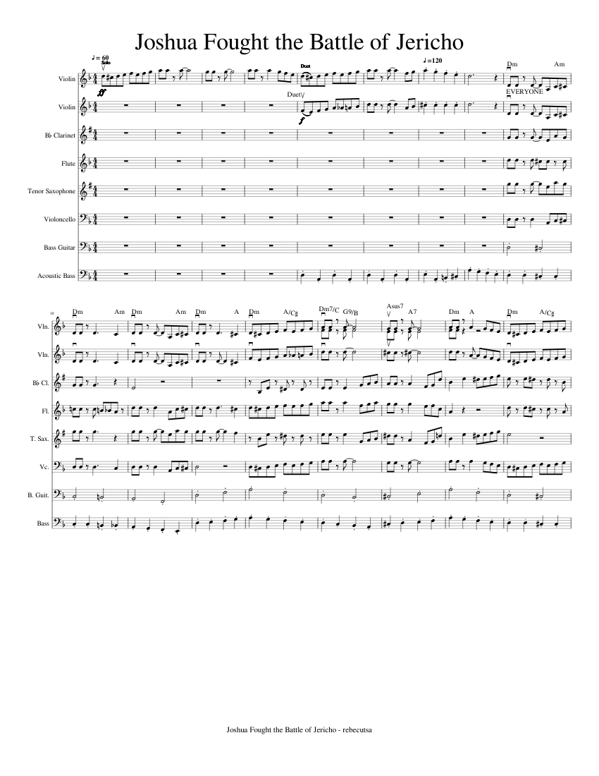Joshua Fought the Battle of Jericho Sheet Music with Chords for Flute ...