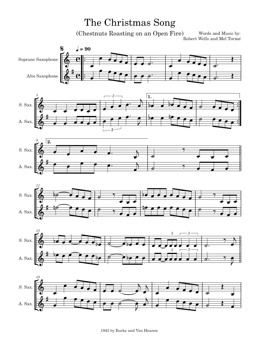 The christmas song – Mel Tormé (Sax Duet) Sheet Music for Saxophone ...