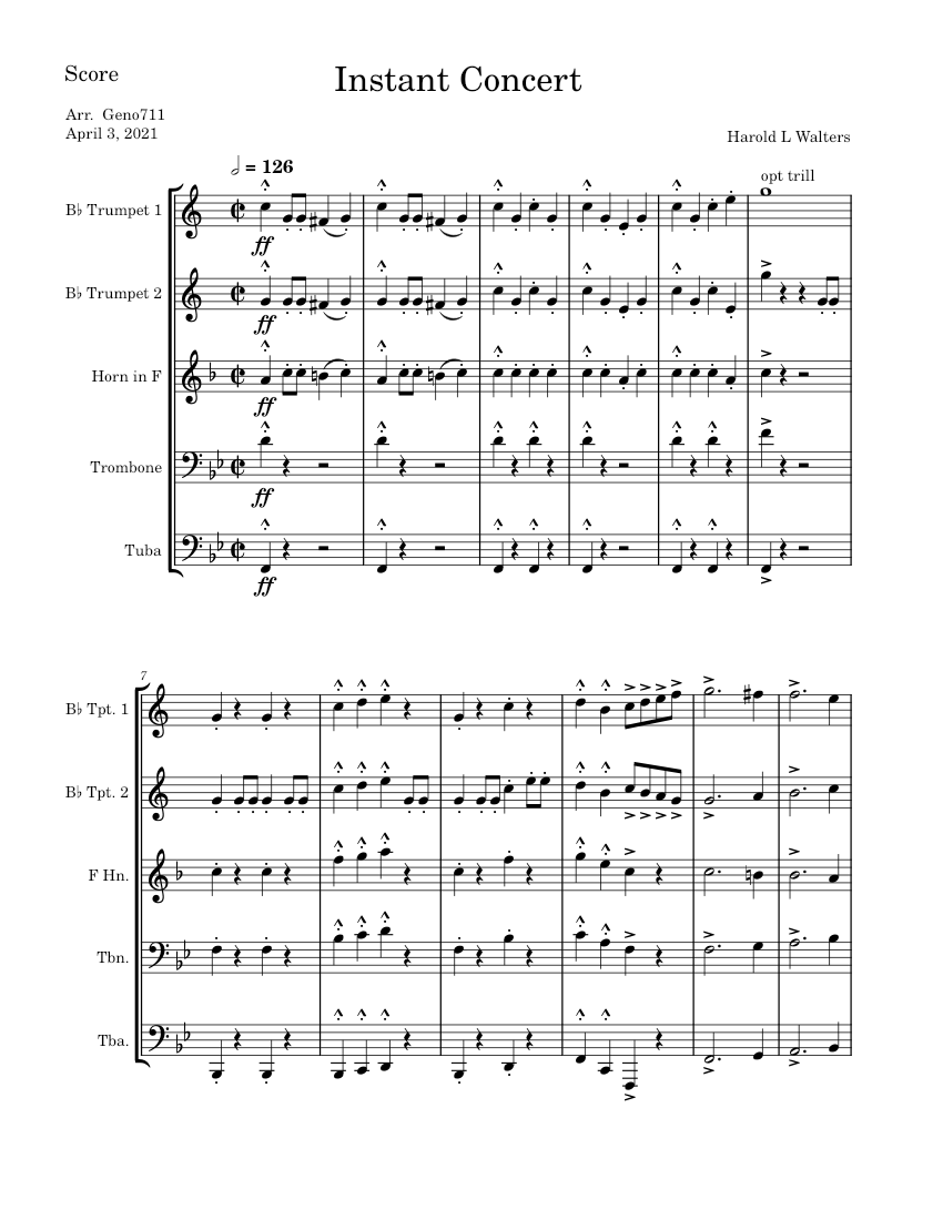 Instant Concert – Harold L. Walters Sheet music for Trombone, Tuba ...