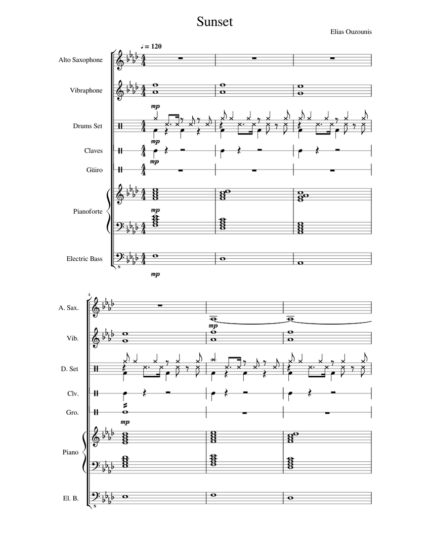 Sunset Sheet music for Piano, Saxophone alto, Vibraphone, Bass guitar ...