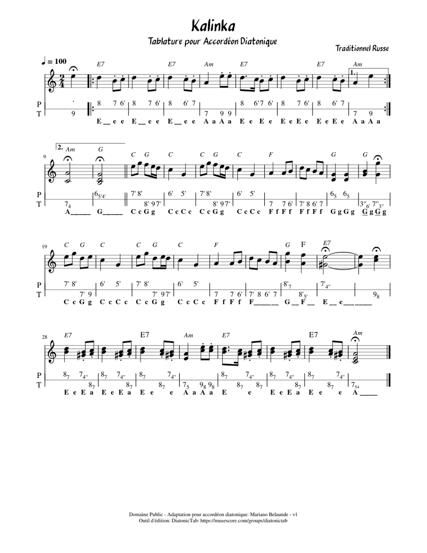 Kalinka – Tzigane Russia Song Sheet Music with Chords for Accordion ...