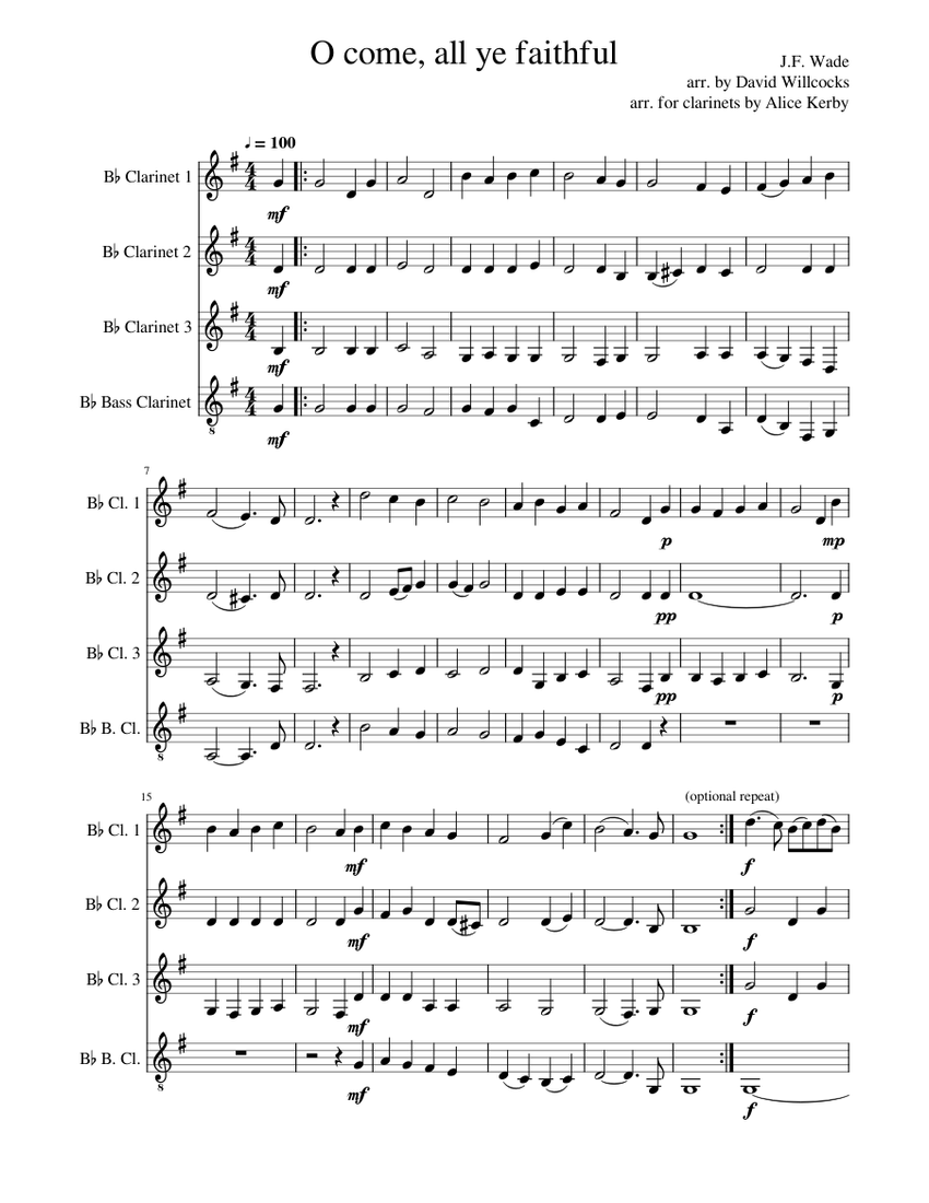 O come, all ye faithful (clarinets) Sheet Music for Clarinet in b-flat ...