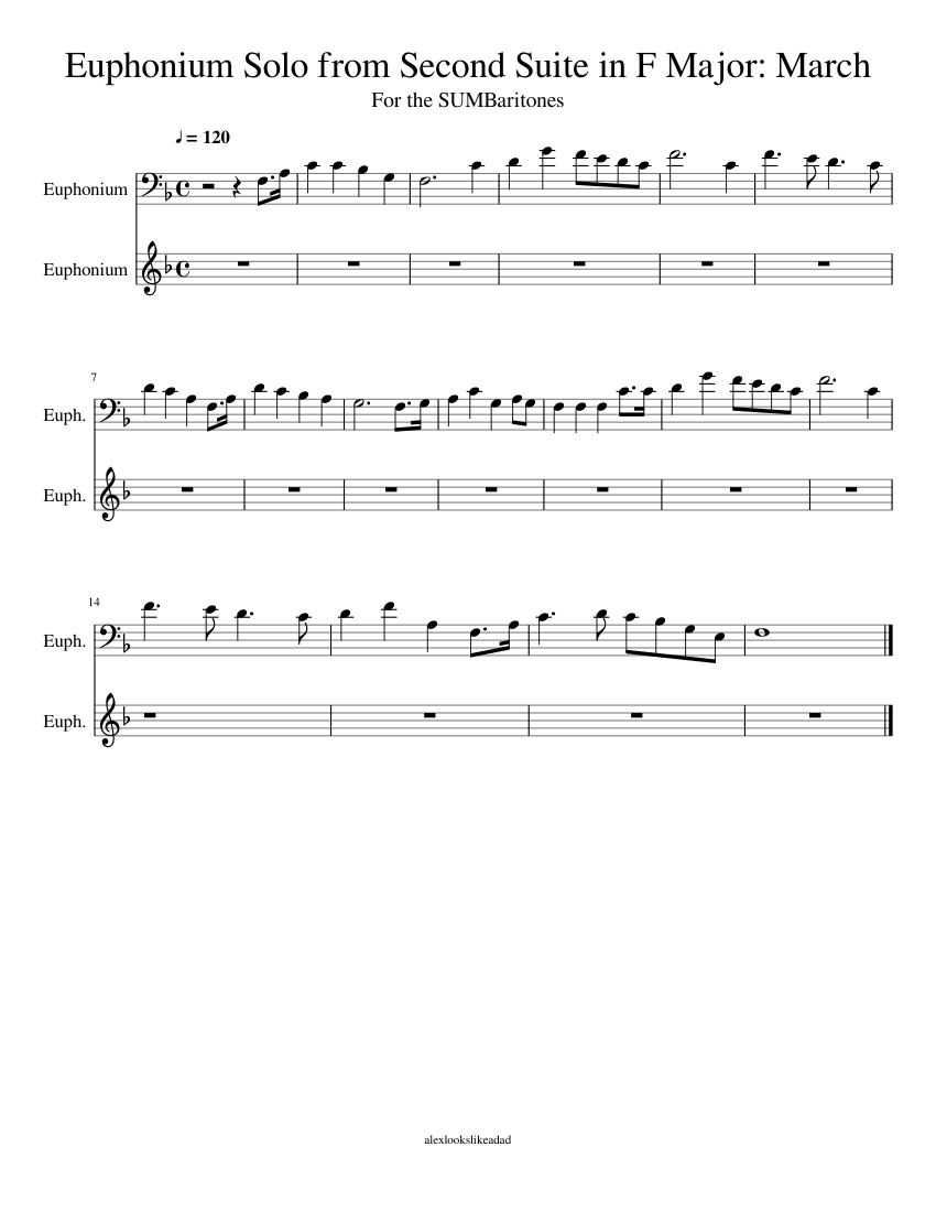 Euphonium Solo from Second Suite in F Major: March Sheet Music for ...