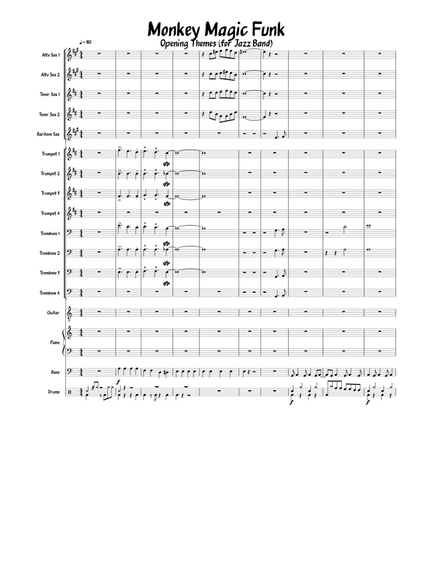 Monkey Magic Sheet Music for Piano, Trombone, Saxophone alto, Saxophone ...