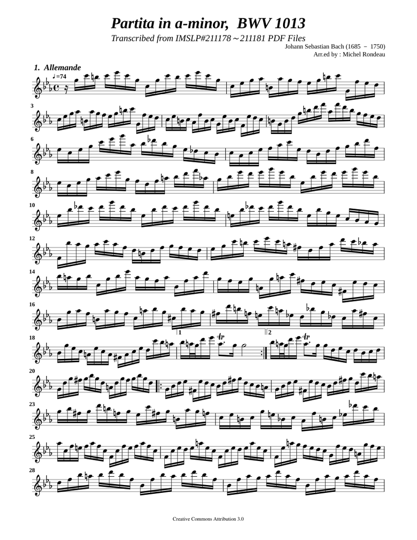 Bach, J.S._Partita in a minor, BWV 1013 Sheet Music for Recorder (Solo ...