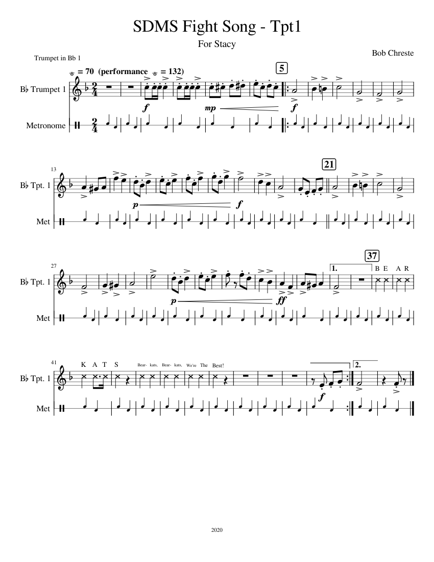 SDMS_Fight_Song_-_Tpt1 Sheet music for Trumpet in b-flat, Bongo (Mixed ...