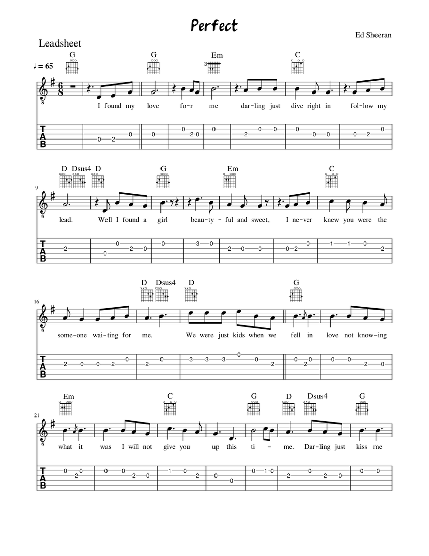 Perfect Sheet Music and Tab with Chords for Guitar (Solo) | MuseScore.com