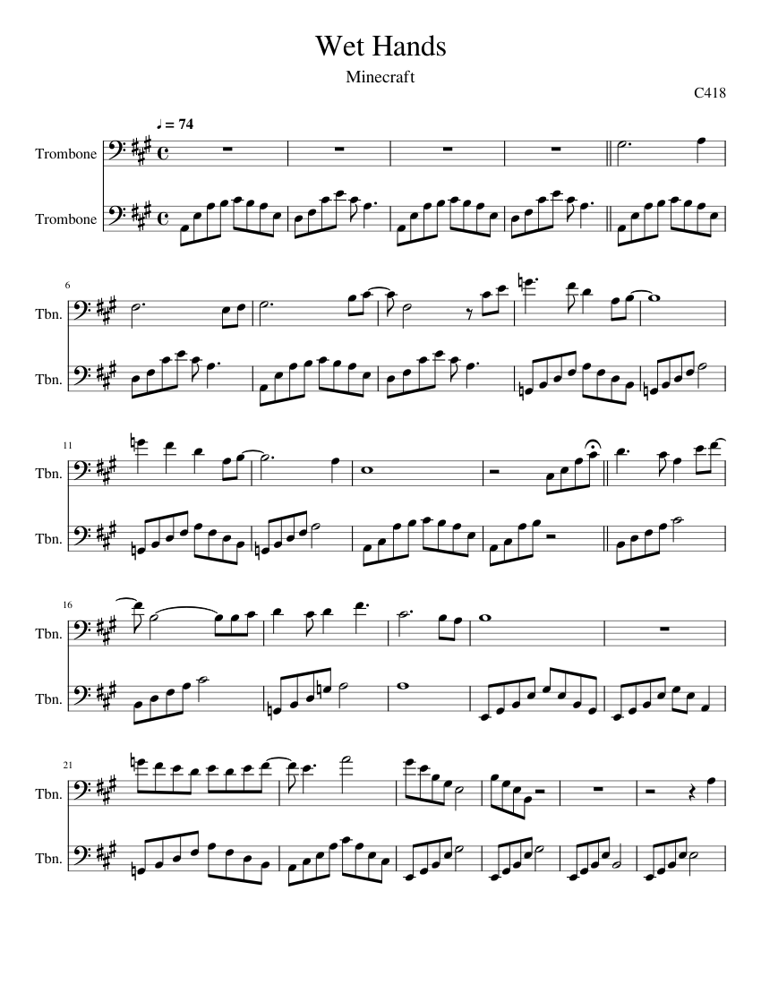Wet Hands Sheet Music for Trombone (Brass Duet) | MuseScore.com