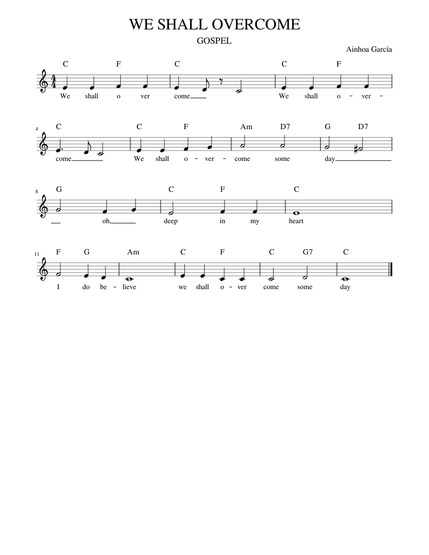 WE_SHALL_OVERCOME Sheet Music for Piano (Solo) Easy | MuseScore.com