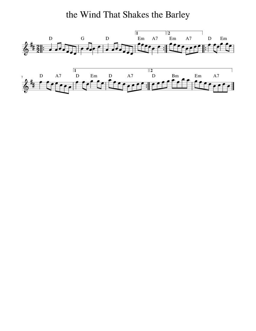 the Wind That Shakes the Barley Sheet music for Piano (Solo) Easy ...