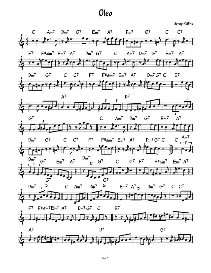 Oleo Sheet Music with Chords for Trumpet in b-flat (Solo) | MuseScore.com