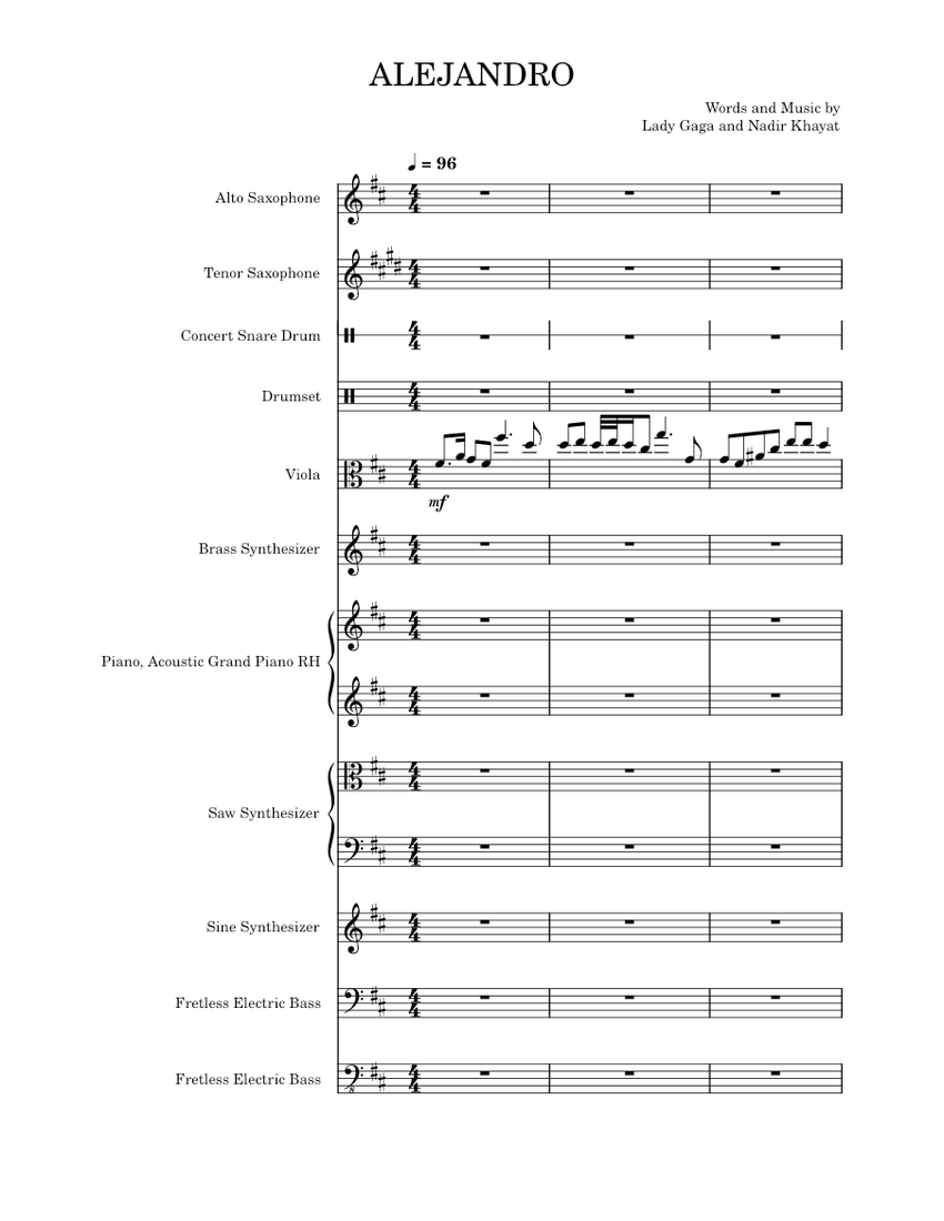 Alejandro - Lady Gaga Sheet music for Piano, Alto, Saxophone alto ...
