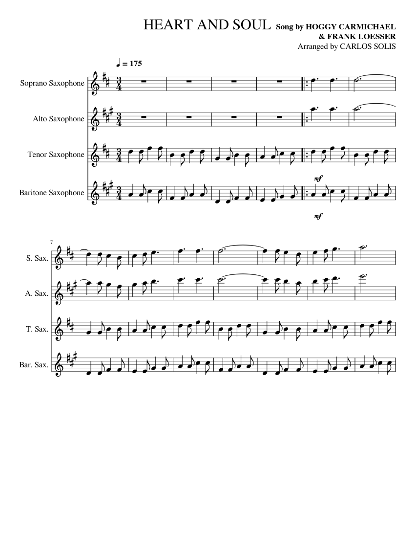 HEART AND SOUL by CARLIT0CHURRIT0 Sheet music for Saxophone alto, Saxophone tenor, Saxophone ...
