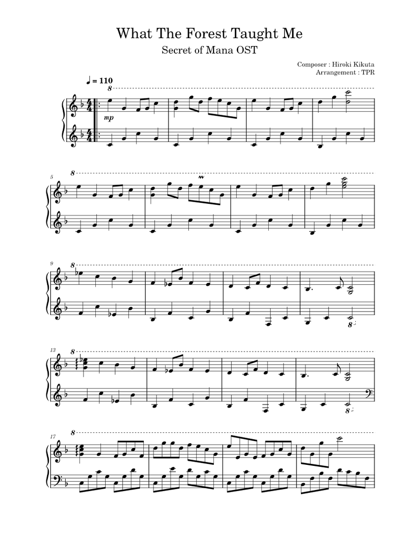 Secret of mana OST - What the forest taught me (Arranged by TPR) Sheet ...