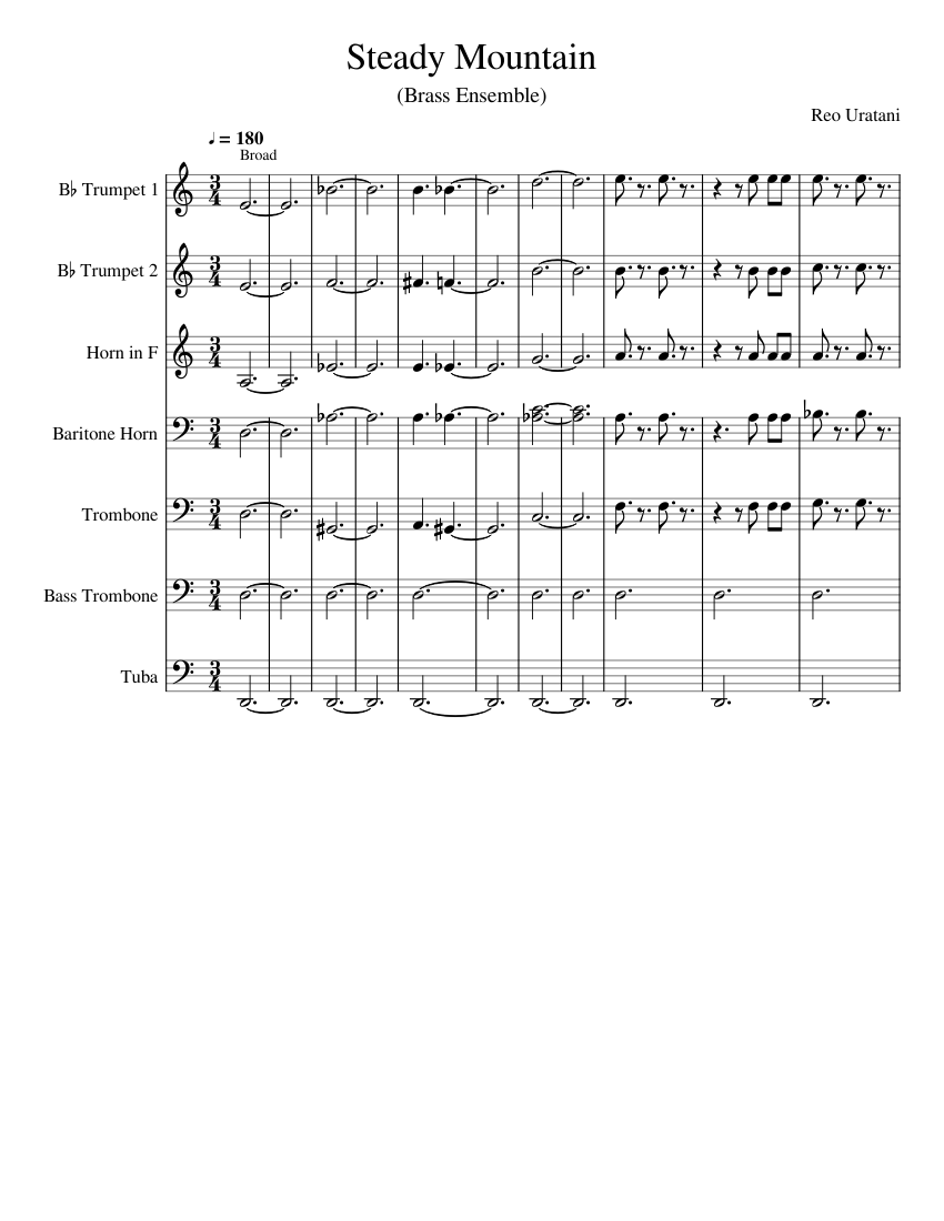 Steady Mountain(Brass Septet) Sheet music for Trombone, Tuba, Trombone ...