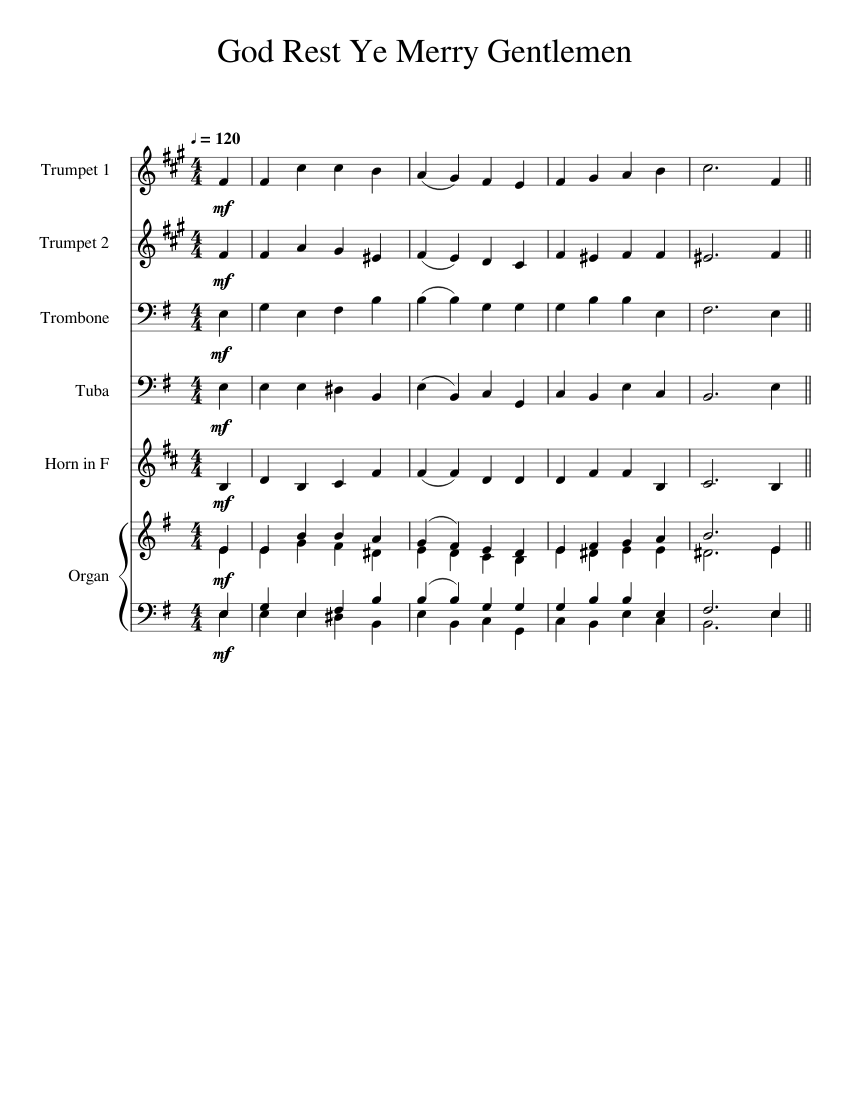 God Rest Ye Merry Gentlemen Sheet music for Trombone, Organ, Tuba ...