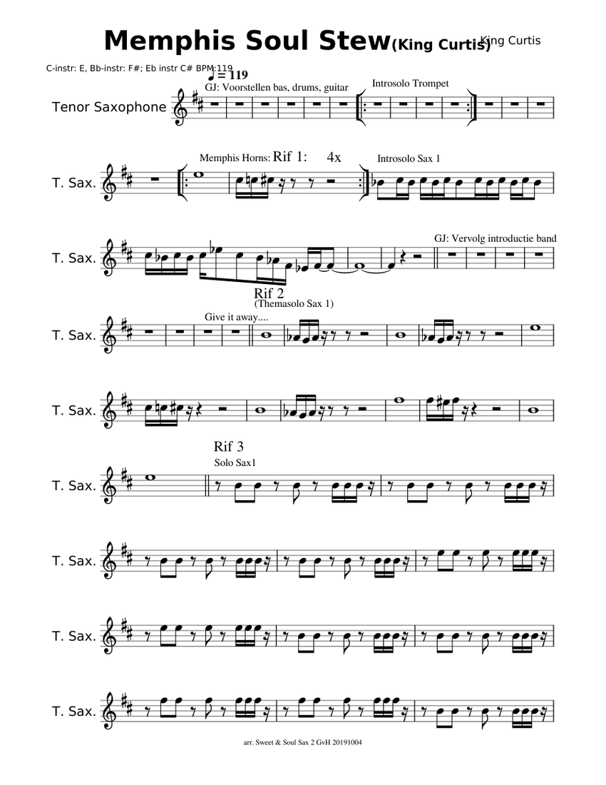 Memphis Soul Stew Tenor Sax 2 20191004 Sheet music for Saxophone tenor ...