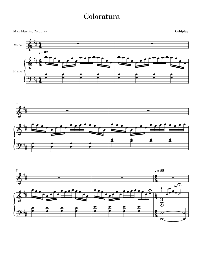 Coloratura – Coldplay Sheet music for Piano, Vocals (Piano-Voice) | Musescore.com