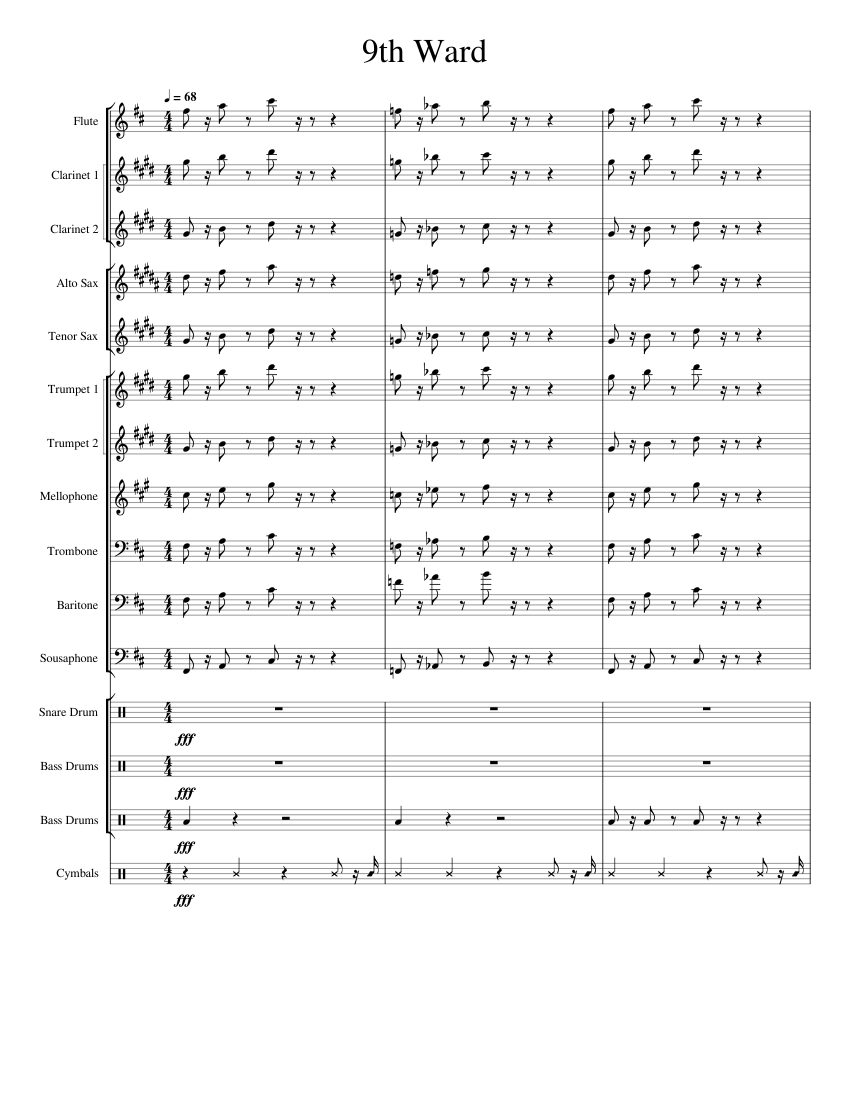9th Ward Sheet music for Trombone, Mellophone, Flute, Clarinet in b ...
