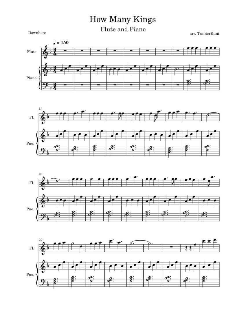 How many kings – downhere Sheet music for Piano, Flute (Mixed Duet ...