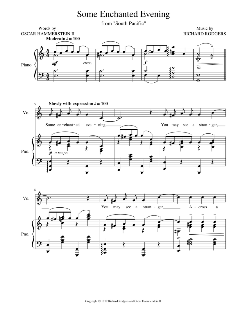 Some Enchanted Evening Sheet Music for Piano (Piano Duo) | MuseScore.com