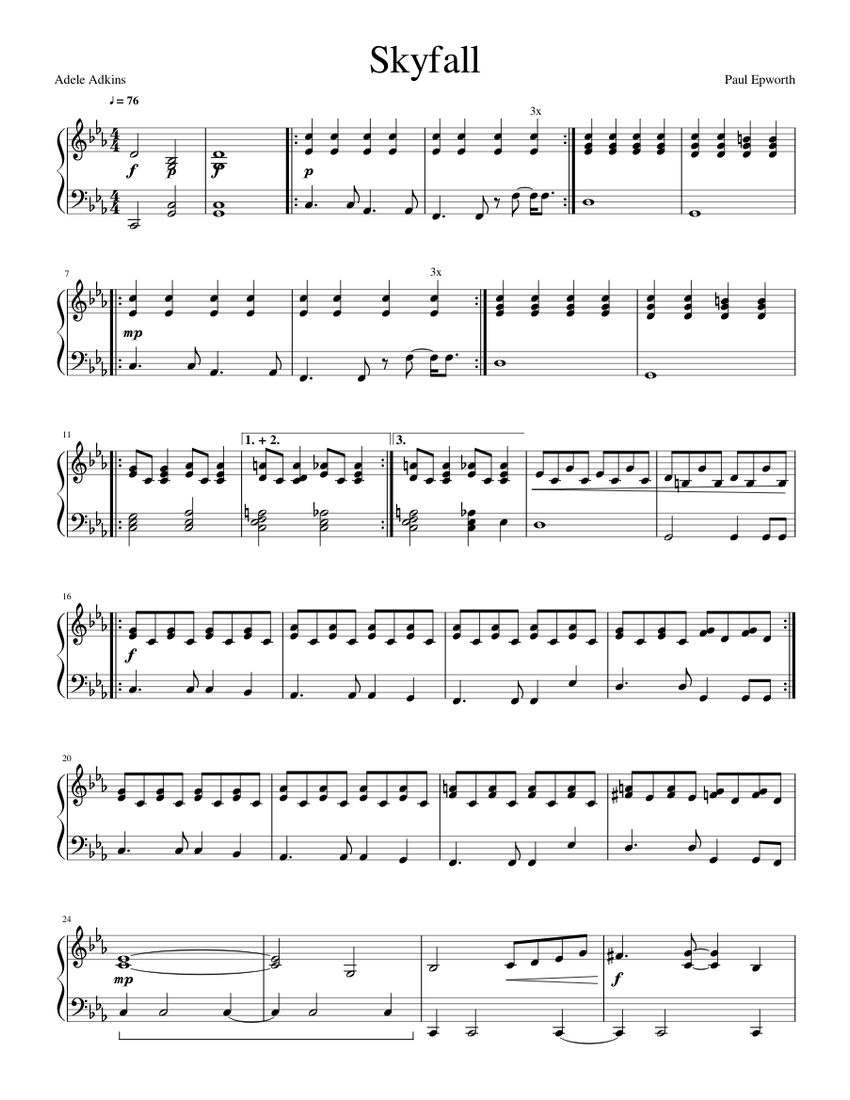 Skyfall (Easy) - Adele Sheet Music for Piano (Solo) | MuseScore.com