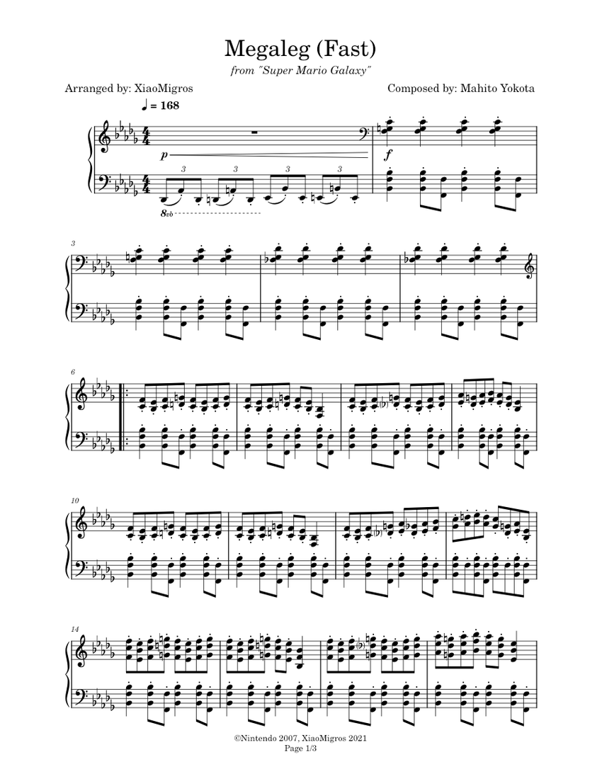 Megaleg (Fast) - Super Mario Galaxy Sheet Music with Chords for Piano ...