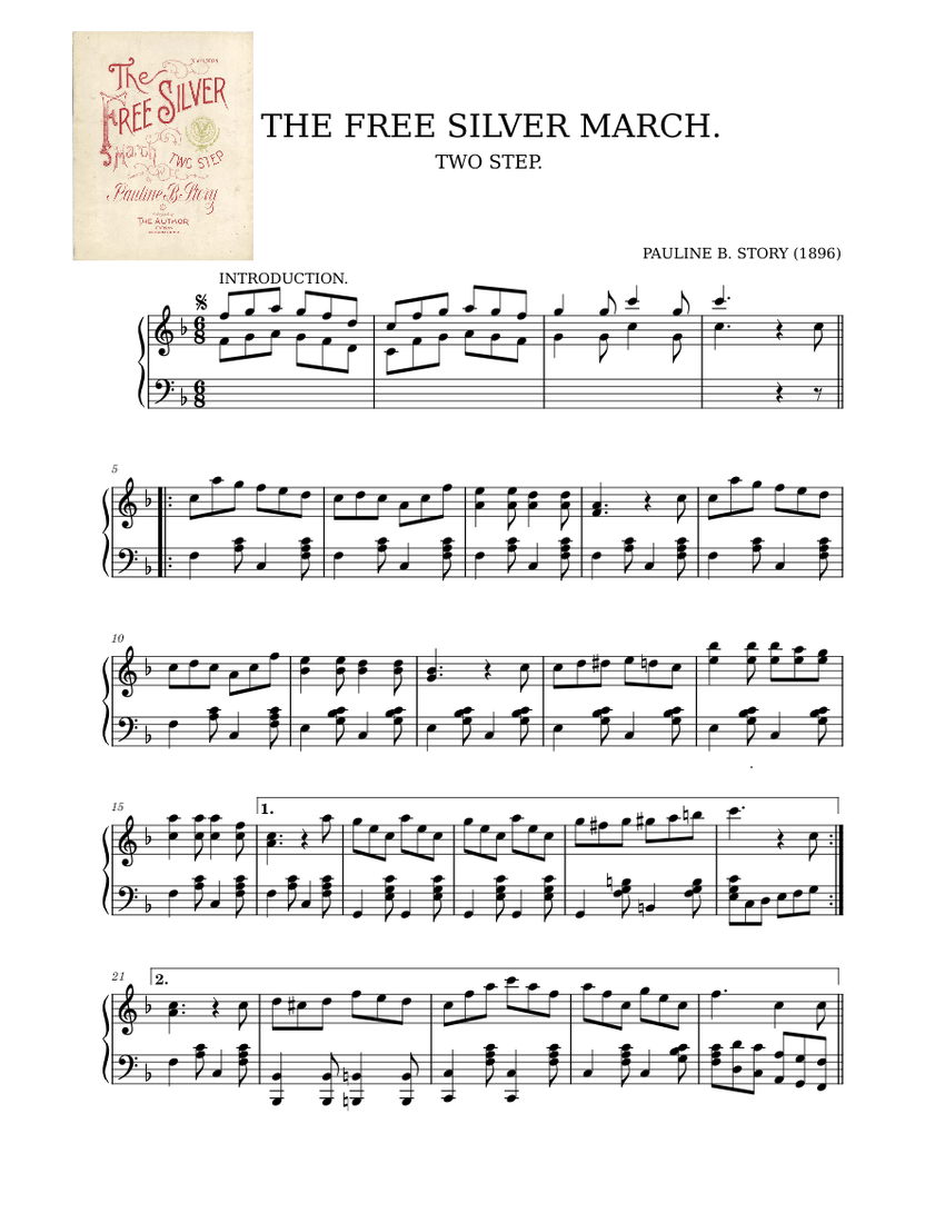 The Free Silver March by Pauline B. Story (1896) Sheet music for Piano ...