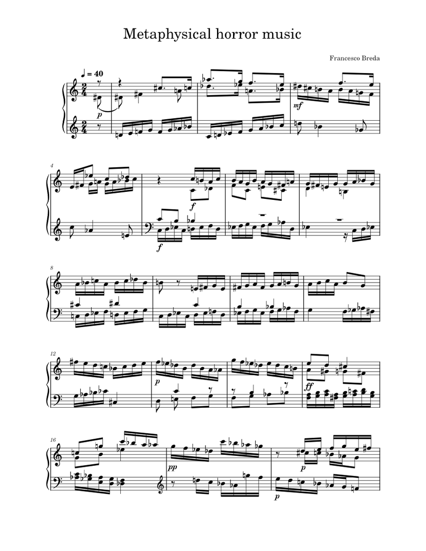 Metaphysical horror music by Francesco Breda Sheet Music for Piano ...