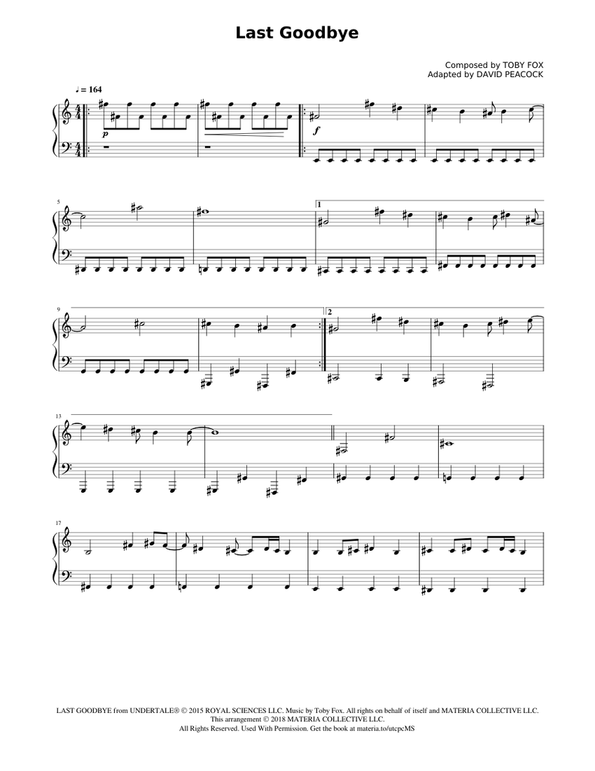 Last Goodbye (UNDERTALE Complete Piano Sheet Music) Sheet Music for ...