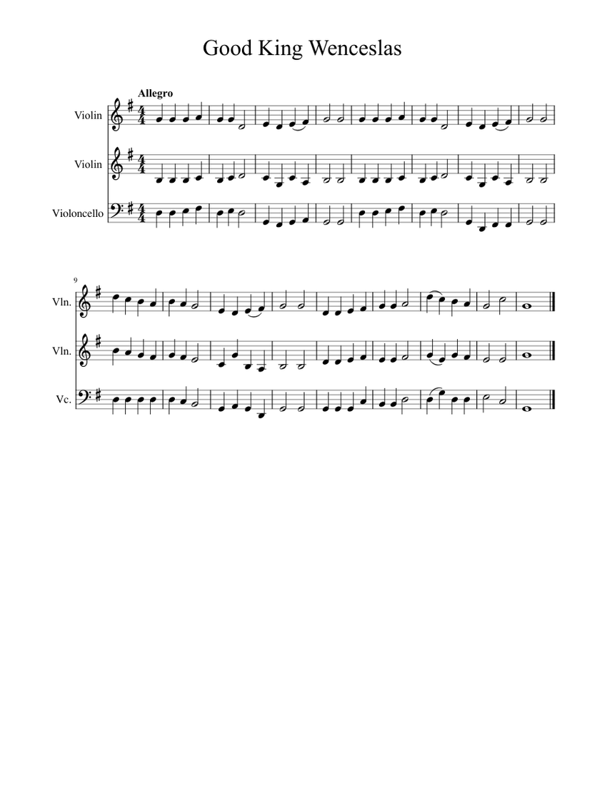 Good_King_Wenceslas Sheet music for Violin, Cello (Mixed Trio ...