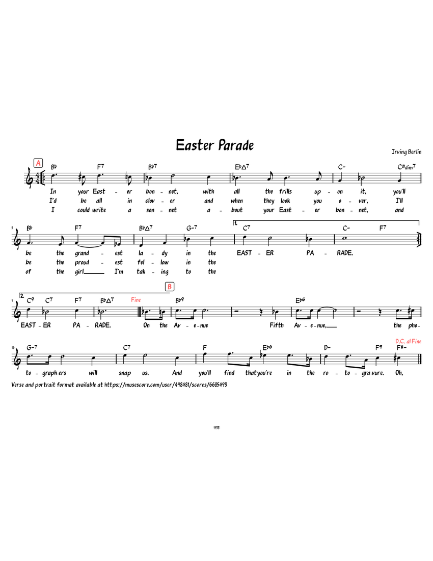 Easter Parade (Lead sheet compressed for single page table viewing ...