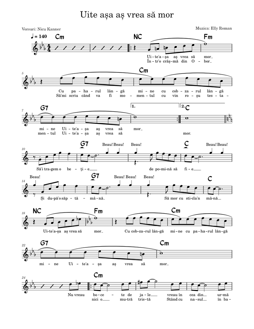 Uite așa aș vrea să mor Sheet music for Piano (Solo) | Musescore.com