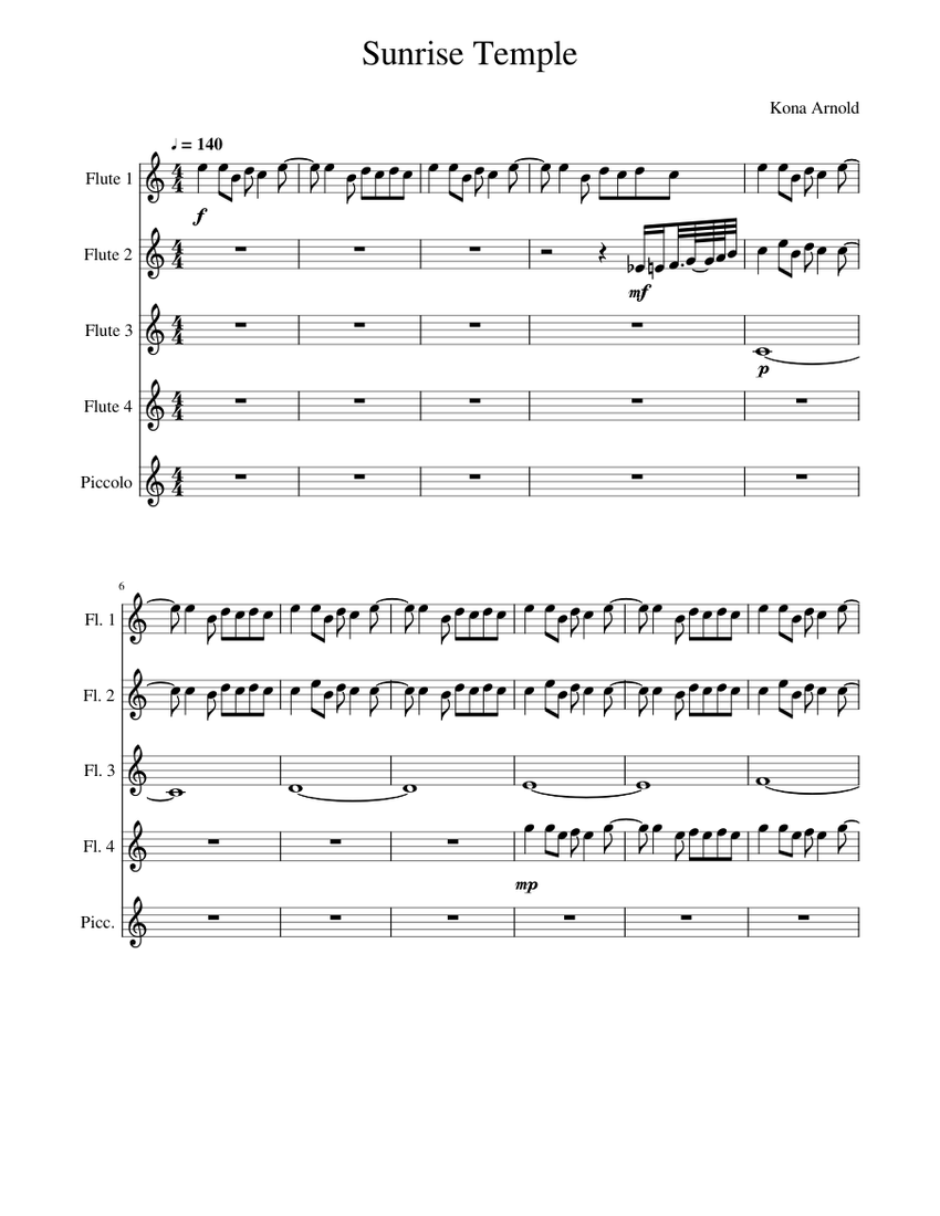Sunrise Temple Sheet music for Flute piccolo, Flute (Mixed Quintet ...