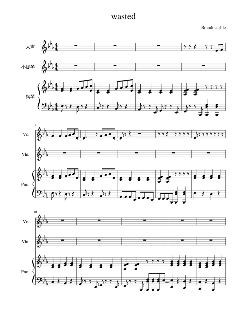 wasted Sheet music for Piano, Vocals, Violin (Mixed Trio) | Musescore.com