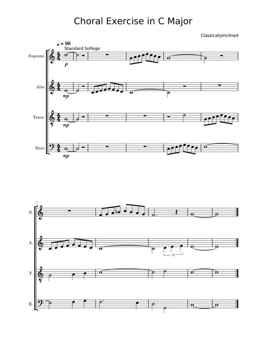 Choral Exercise No. 1 in C Major Sheet music for Soprano, Alto, Tenor ...