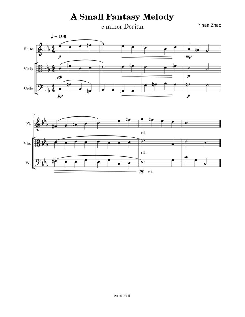 A small fantasy melody - C minor Dorian Sheet music for Flute, Viola ...
