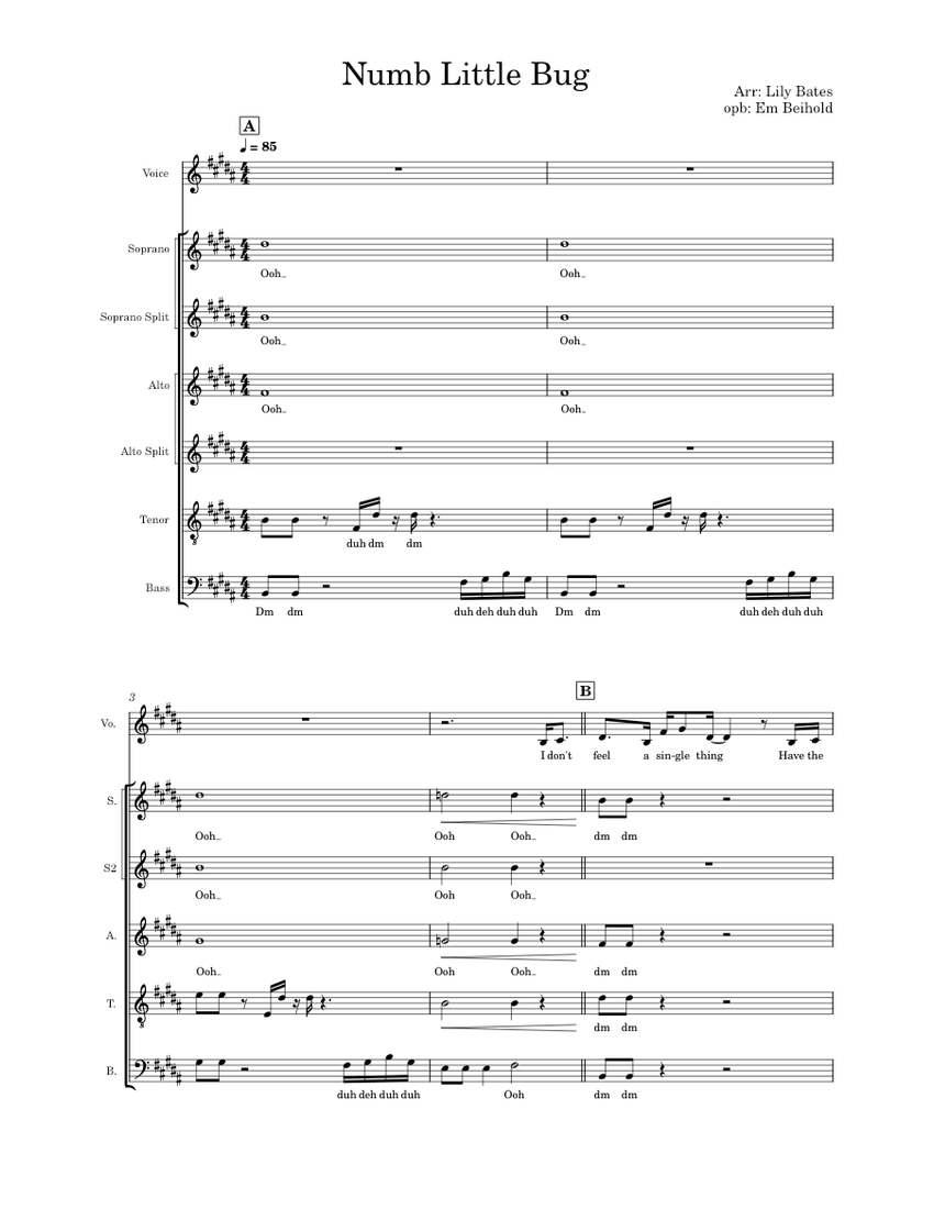 Numb Little Bug – Em Beihold Sheet Music with Chords for Soprano, Alto ...