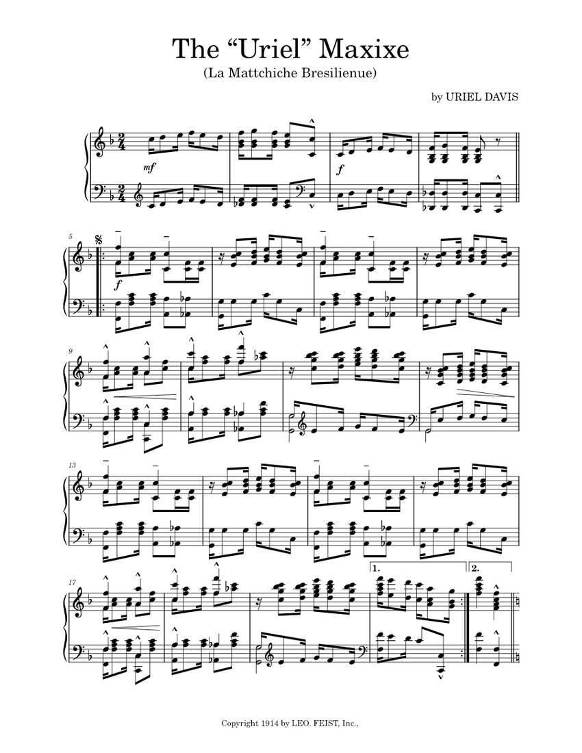Uriel Maxixe (1914) Sheet music for Piano (Solo) | Musescore.com