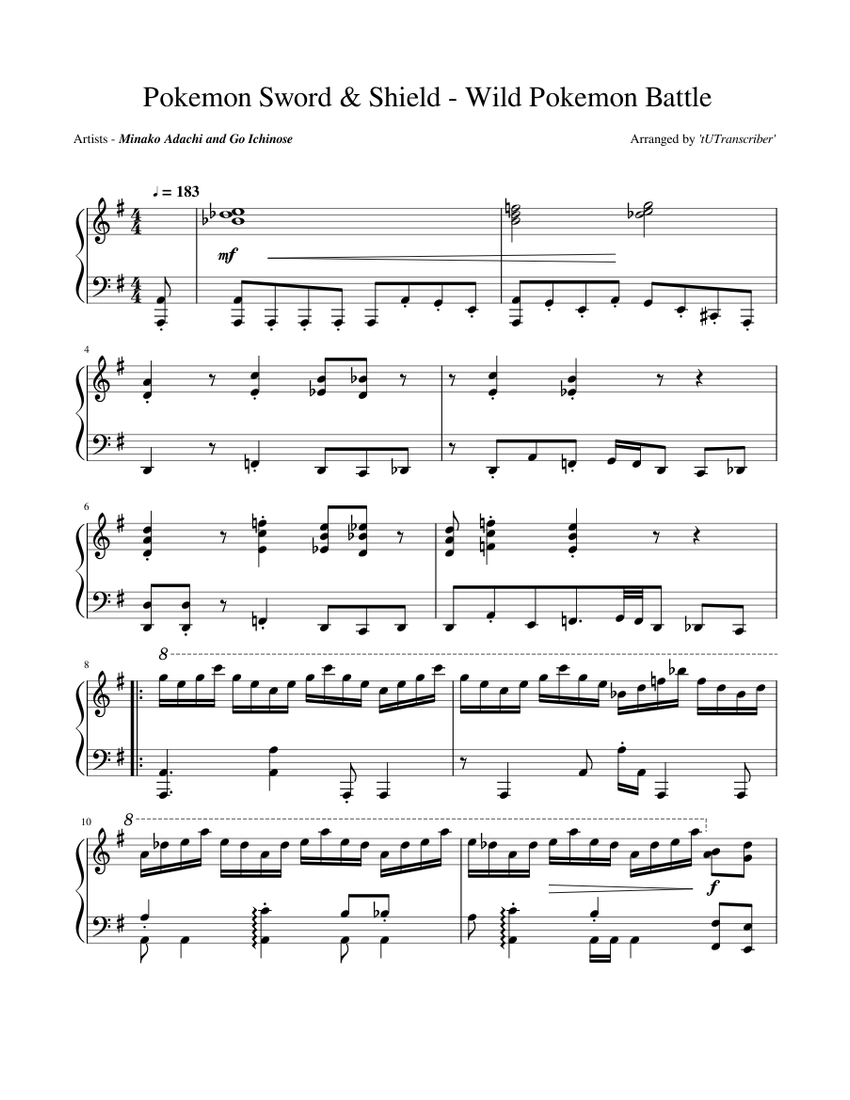 Pokemon Sword & Shield - Wild Pokemon Battle (PIANO SOLO) Sheet music ...