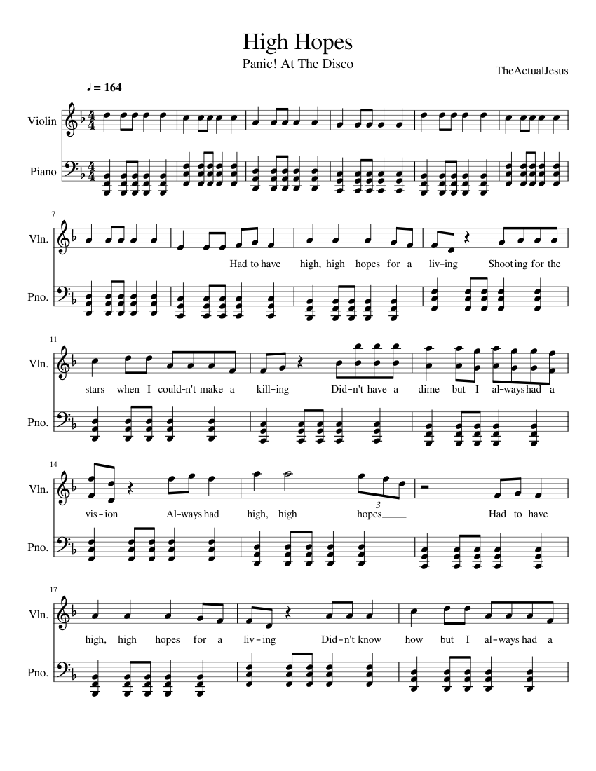 High Hopes Sheet music for Piano, Violin (Solo) | Musescore.com