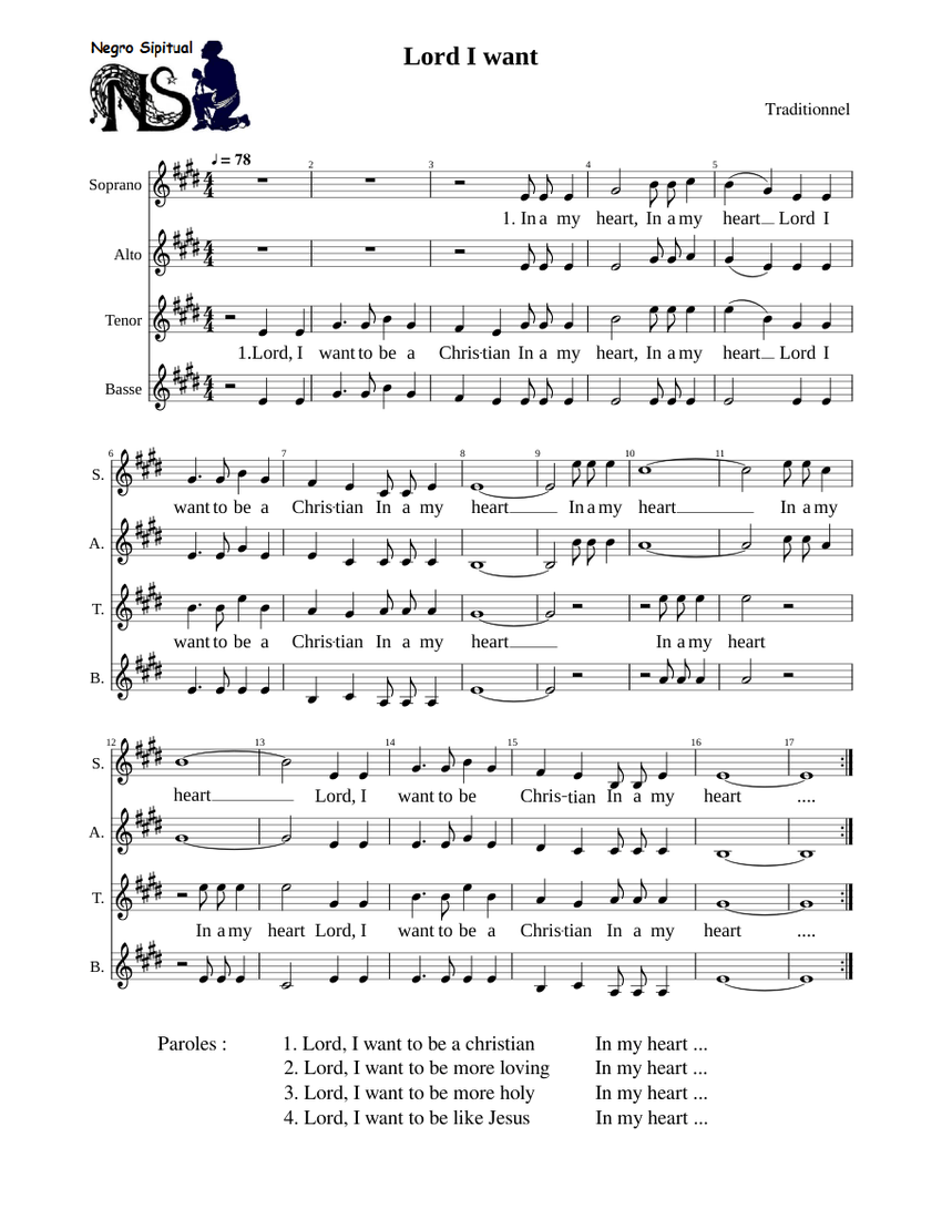 Lord I want (SATB MuseScore) Sheet Music for Piano (Mixed Quartet ...