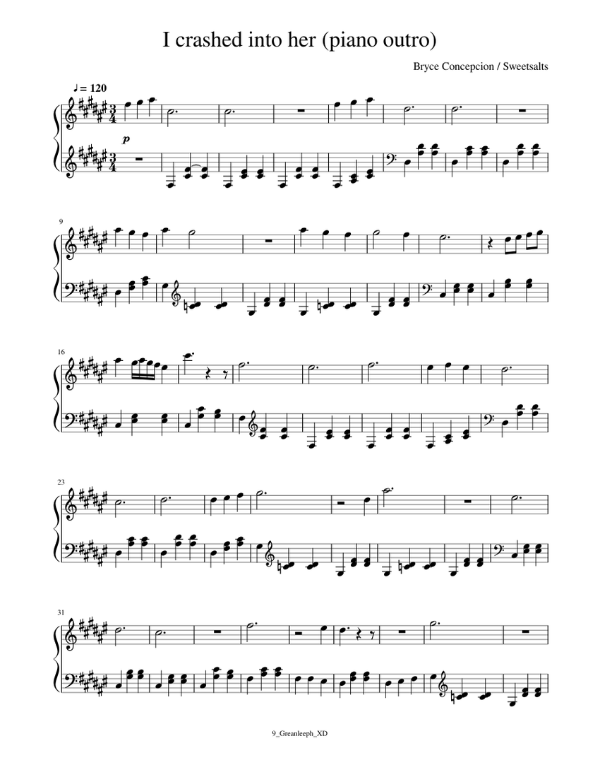I crashed into her (piano outro) Sheet music for Piano (Solo) | Musescore.com