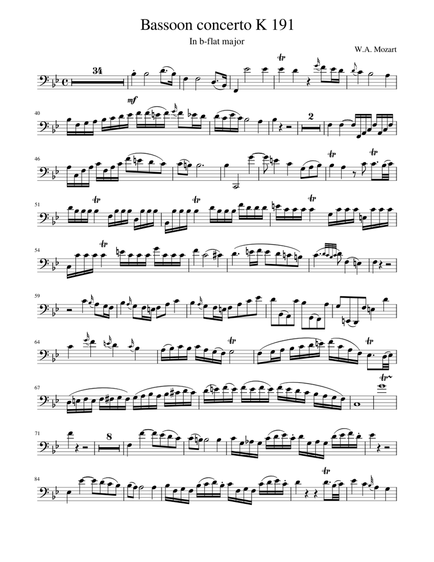 Mozart - Bassoon concerto in b-flat major Sheet Music for Bassoon (Solo ...