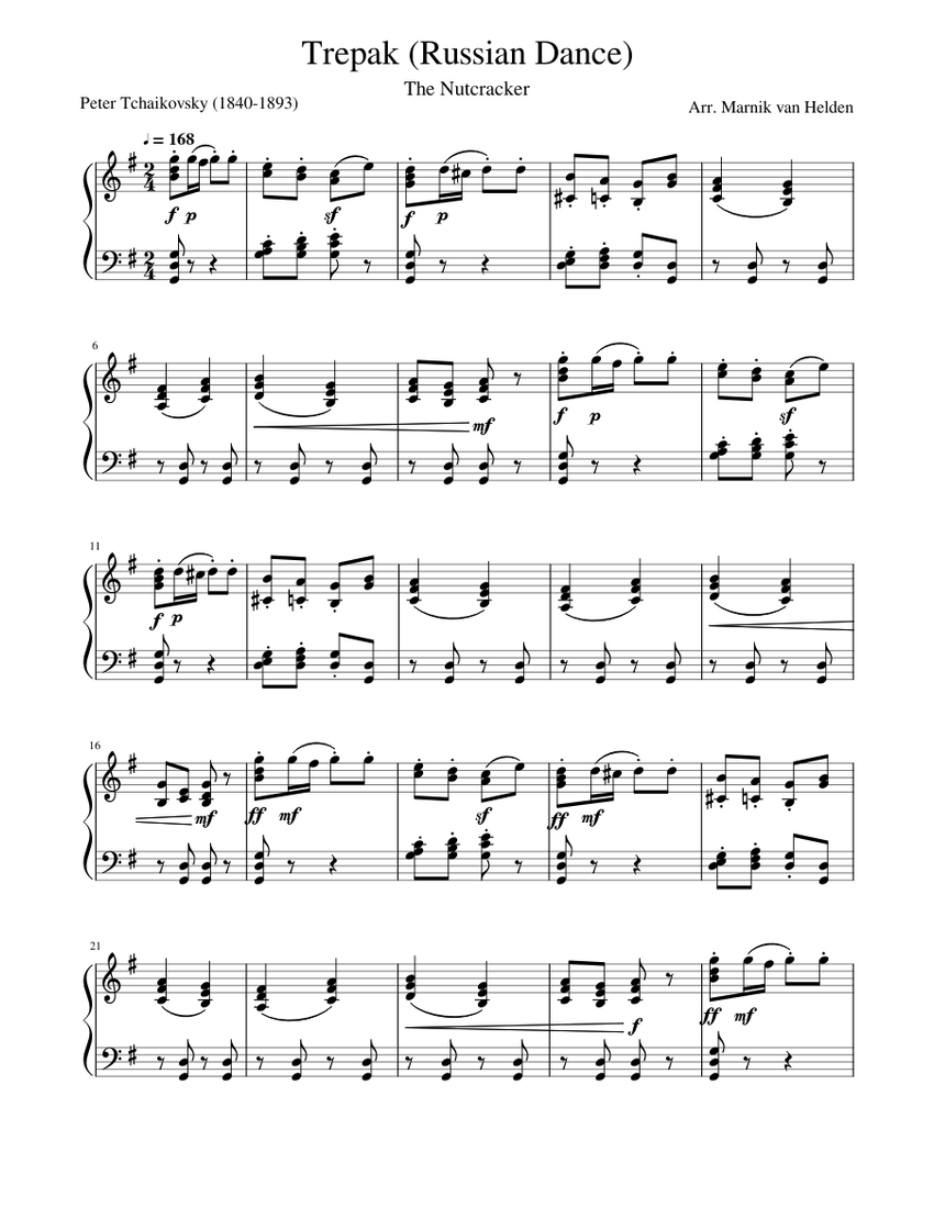 Trepak (Russian Dance) - The Nutcracker Sheet Music for Piano (Solo ...